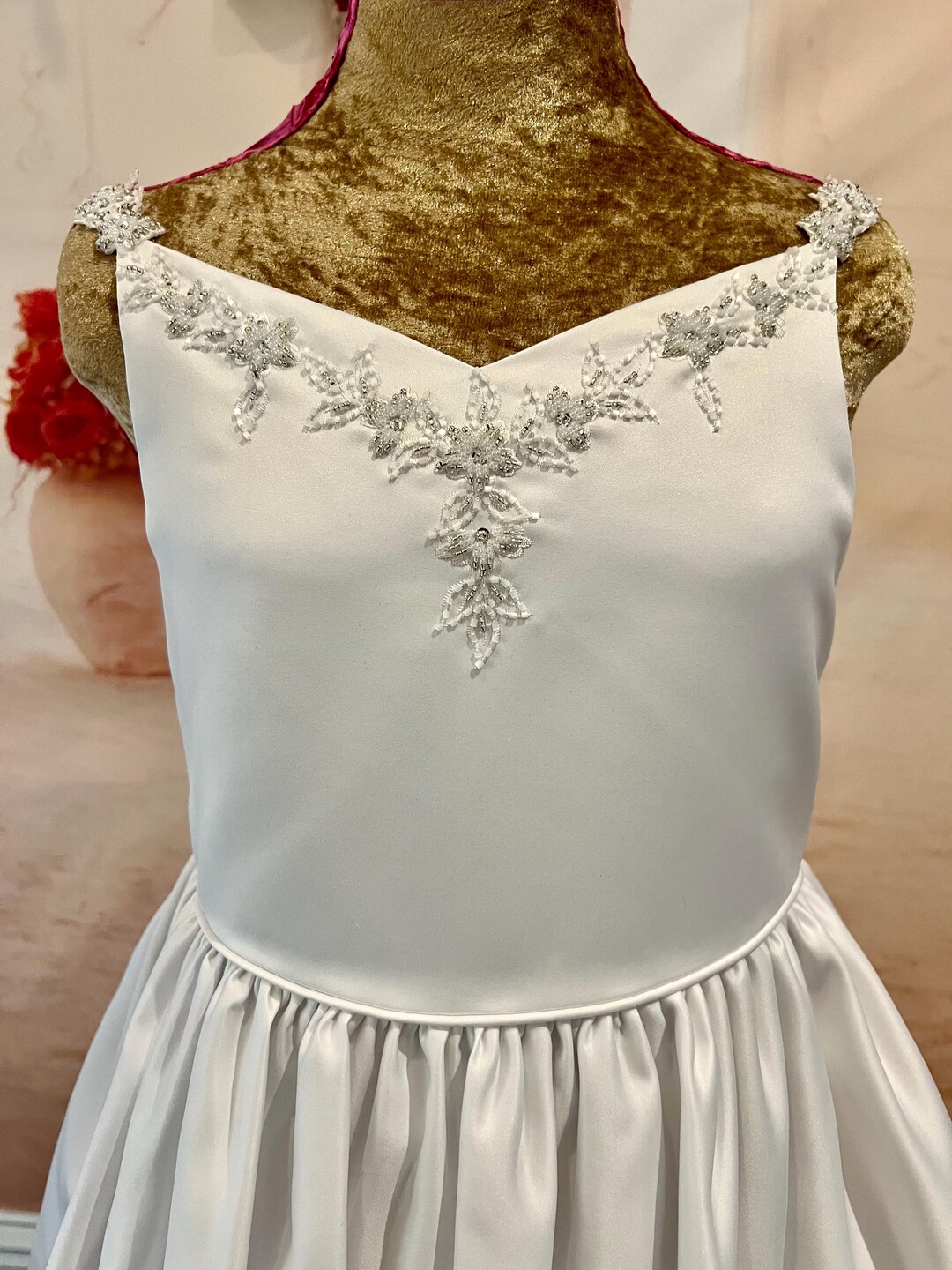 Elegant White Satin Holy Communion or Flower Girl Dress With Hand ...