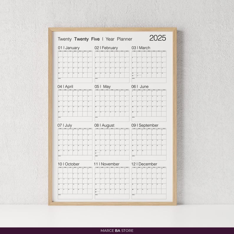 2025 Printable Black and White Wall Calendar: Minimalist Design, Annual ...