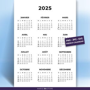 2025 PNG French Calendar: Transparent Background, Printable Digital ...