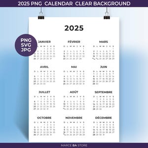 2025 PNG French Calendar: Transparent Background, Printable Digital ...