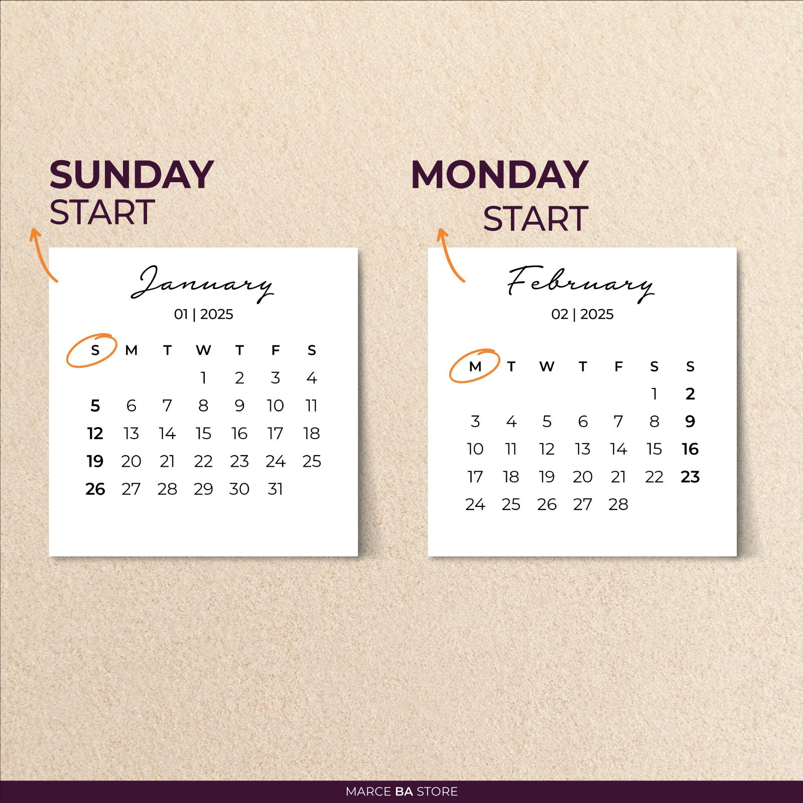 2025 Mini Monthly Calendar Cards. Elegant Pocket Calendar Square ...