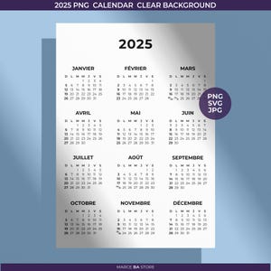 2025 PNG French Calendar: Transparent Background, Printable Digital ...