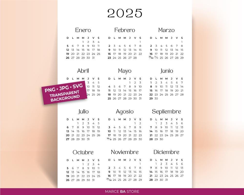 2025 Spanish Calendar PNG, High Quality Transparent, Printable Calendar ...