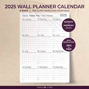 2025 Printable Black and White Wall Calendar: Minimalist Design, Annual ...