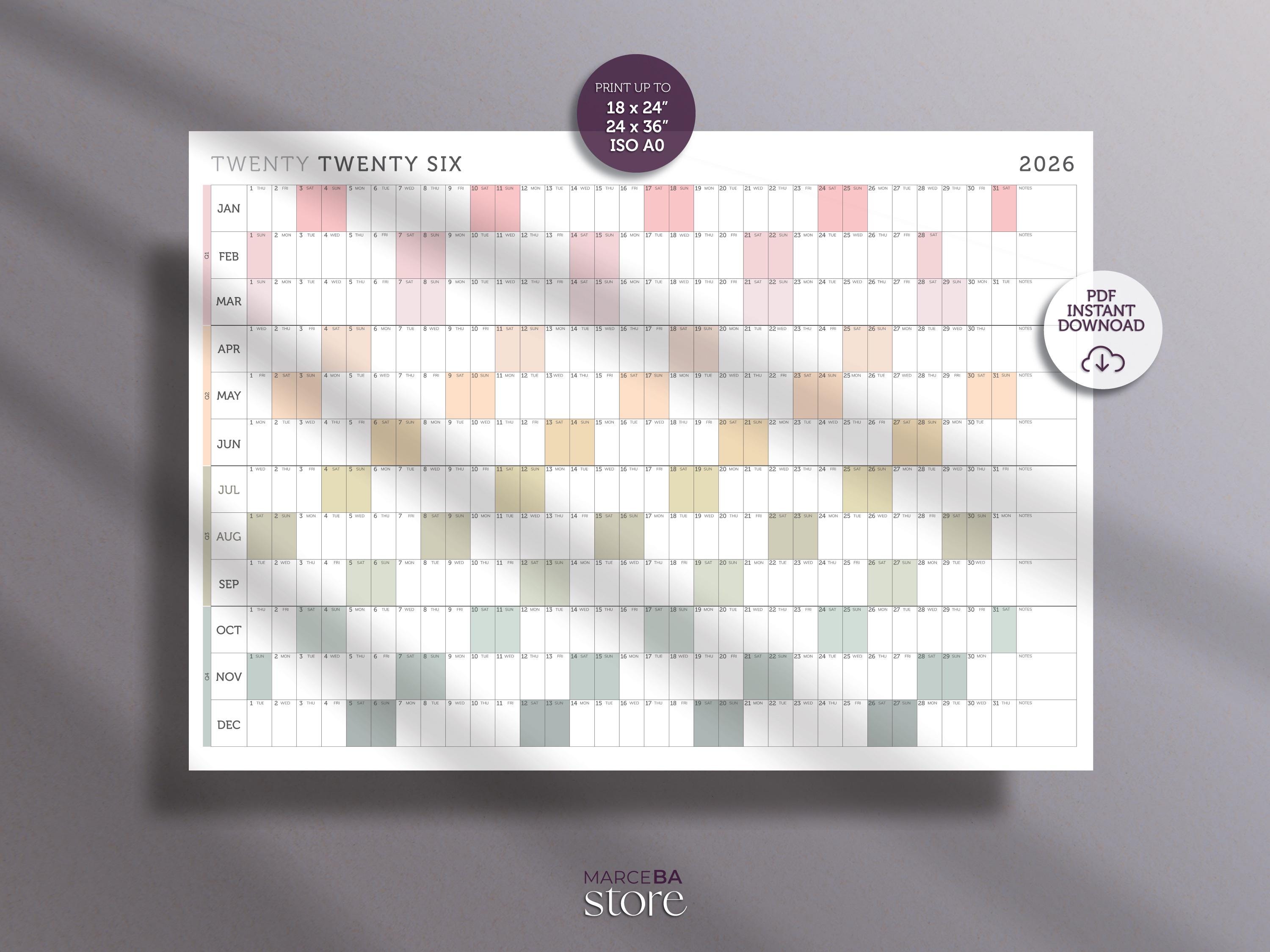 2026 Wall Calendar Printable: Large Minimalist Planner (24x18, 24x36 ...
