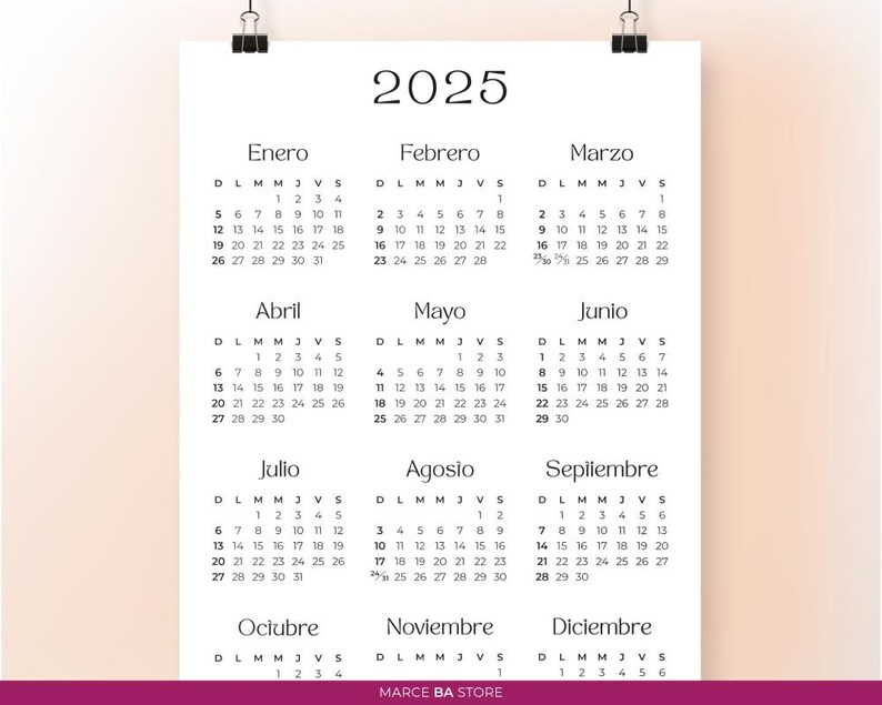 2025 Spanish Calendar PNG, High Quality Transparent, Printable Calendar ...