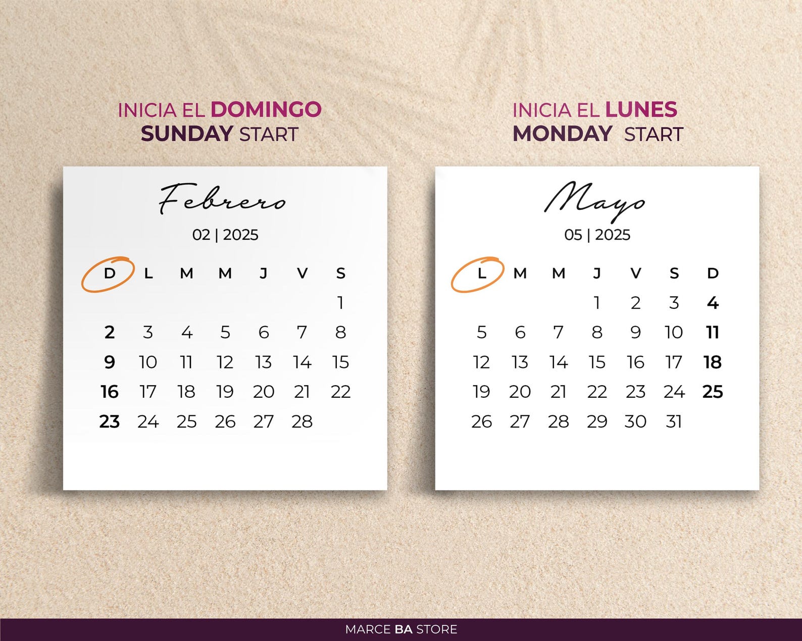 2025 Mini Calendar 3x3 Inch PDF in Spanish, 2025 Small Calendar Card ...