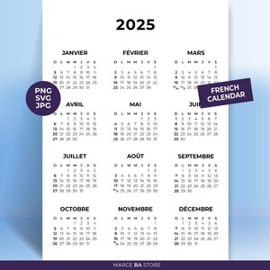2025 PNG French Calendar: Transparent Background, Printable Digital ...