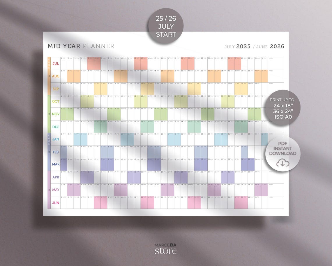 25–26 Academic Calendar. Big Wall Digital Year Planner. Year at a ...