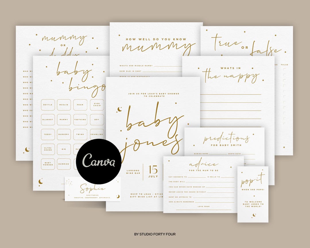 Luna Stars and Moons Baby Shower Stationery Bundle | Whimsical Star ...