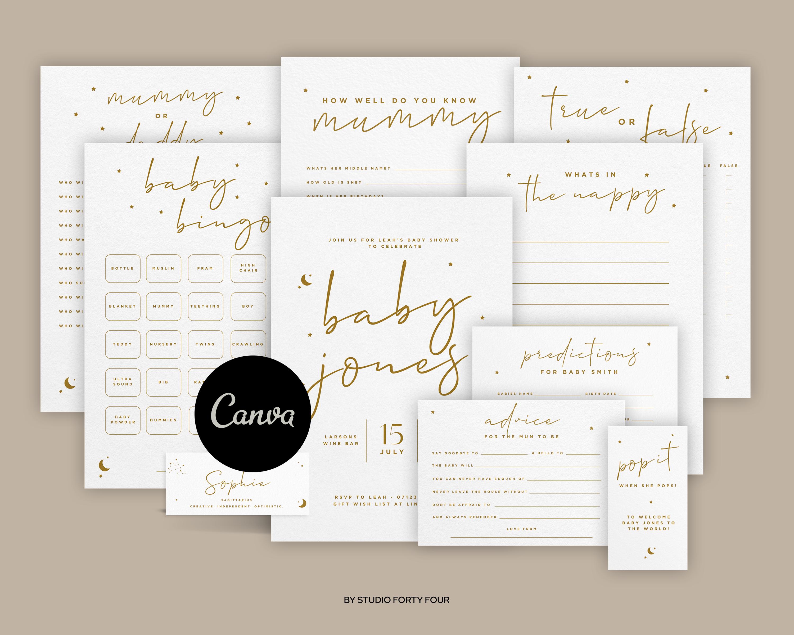 Luna Stars and Moons Baby Shower Stationery Bundle | Whimsical Star ...