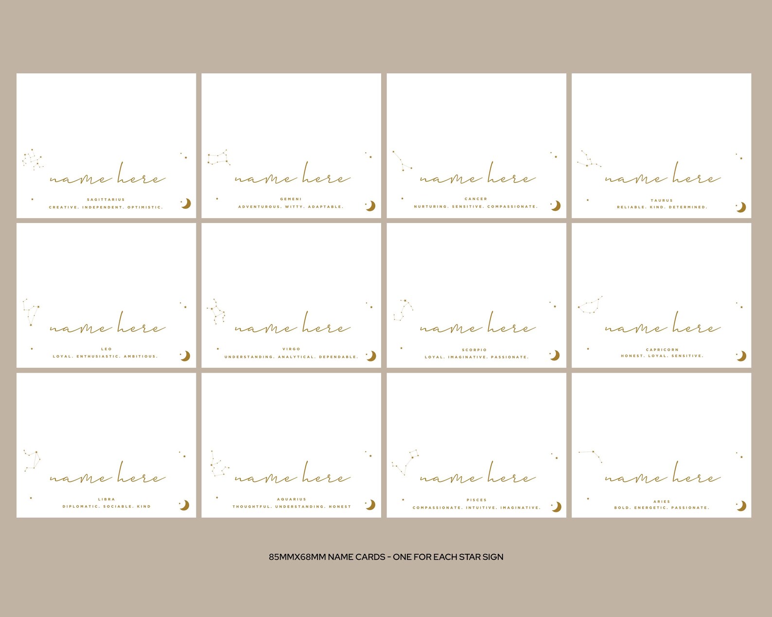 Luna Stars and Moons Baby Shower Table Name Cards | Whimsical Star Sign ...