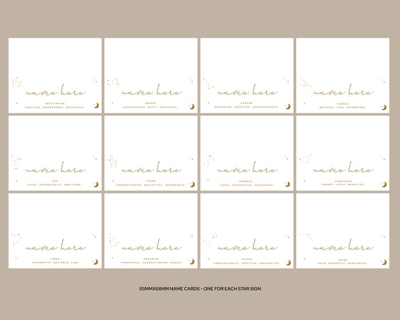 Luna Stars and Moons Baby Shower Table Name Cards | Whimsical Star Sign ...