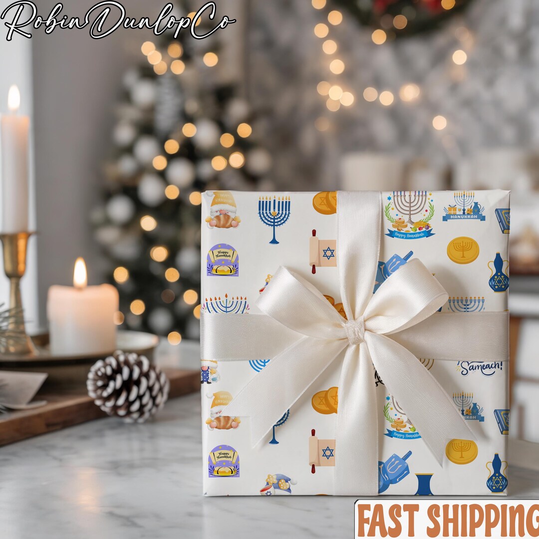 Hanukkah Wrapping Paper, Hanukkah Toile Wrapping Paper Roll Floral ...