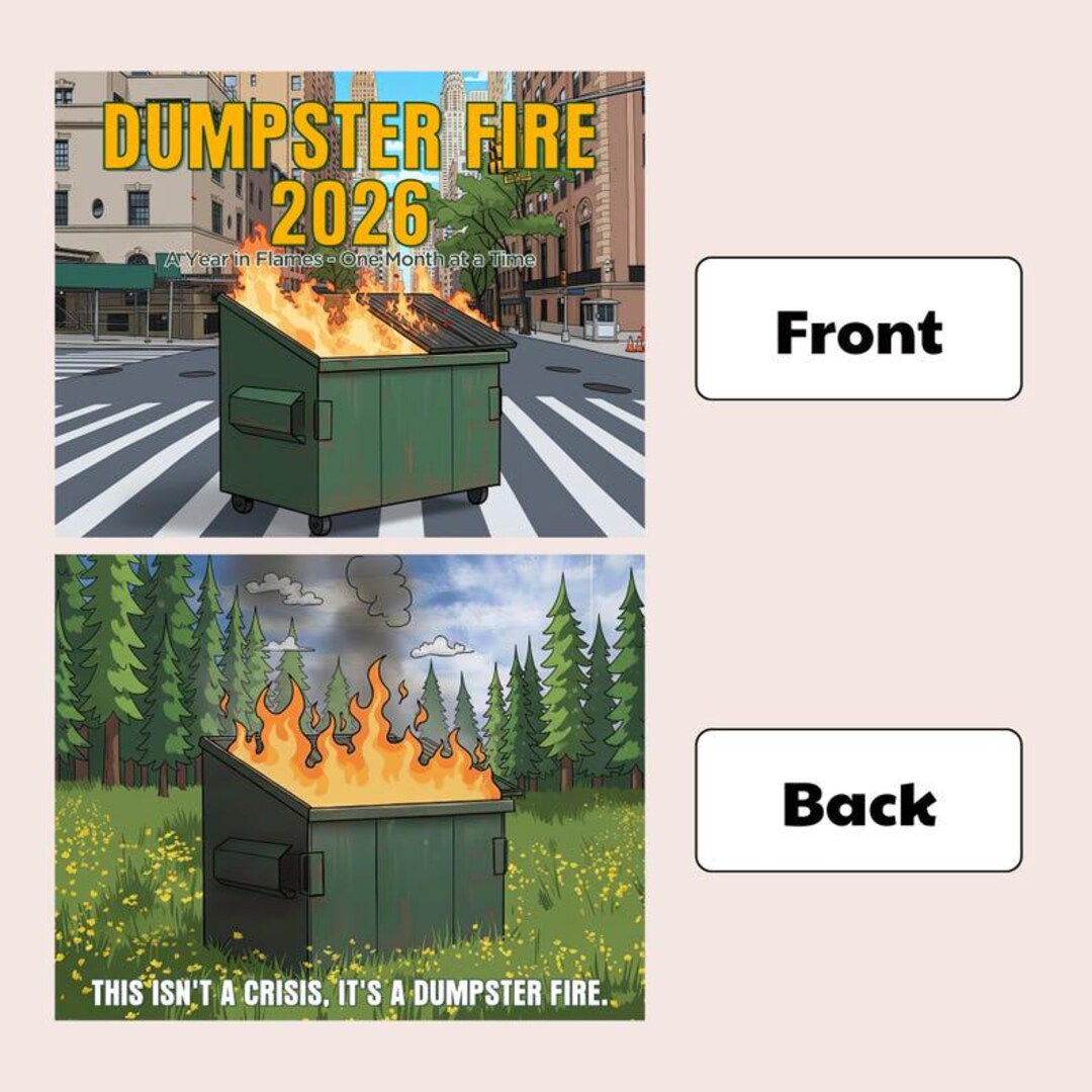 Dumpster Fire Cartoon Calendar 2026, Dumpster Fire Cartoon Wall ...