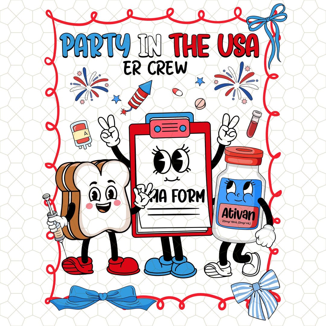 Party in the USA Er Crew Er Nurse 4th of July Png, Emergency Department ...