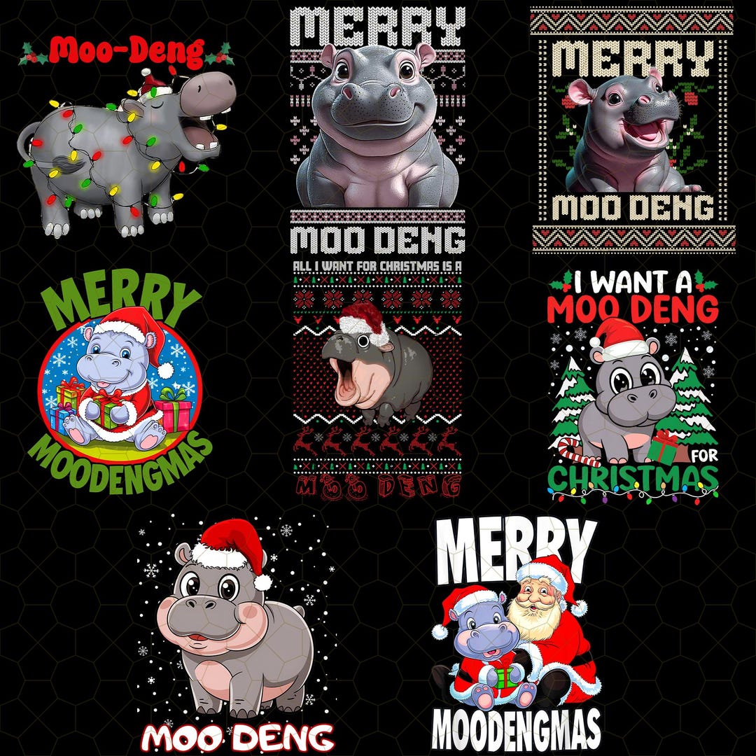 Moo Deng Christmas Png Bundle, Moo Deng Bootleg PNG, Baby Hippo Png ...