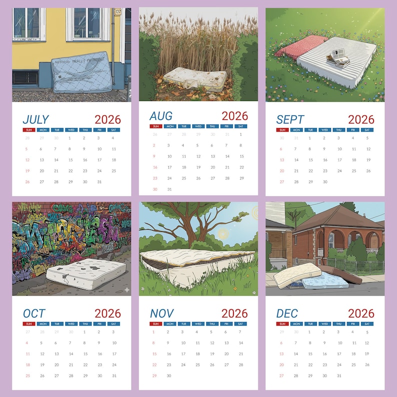 Funny Mattress 2026 Calendar - White Elephant Gag Gift, Abandoned ...