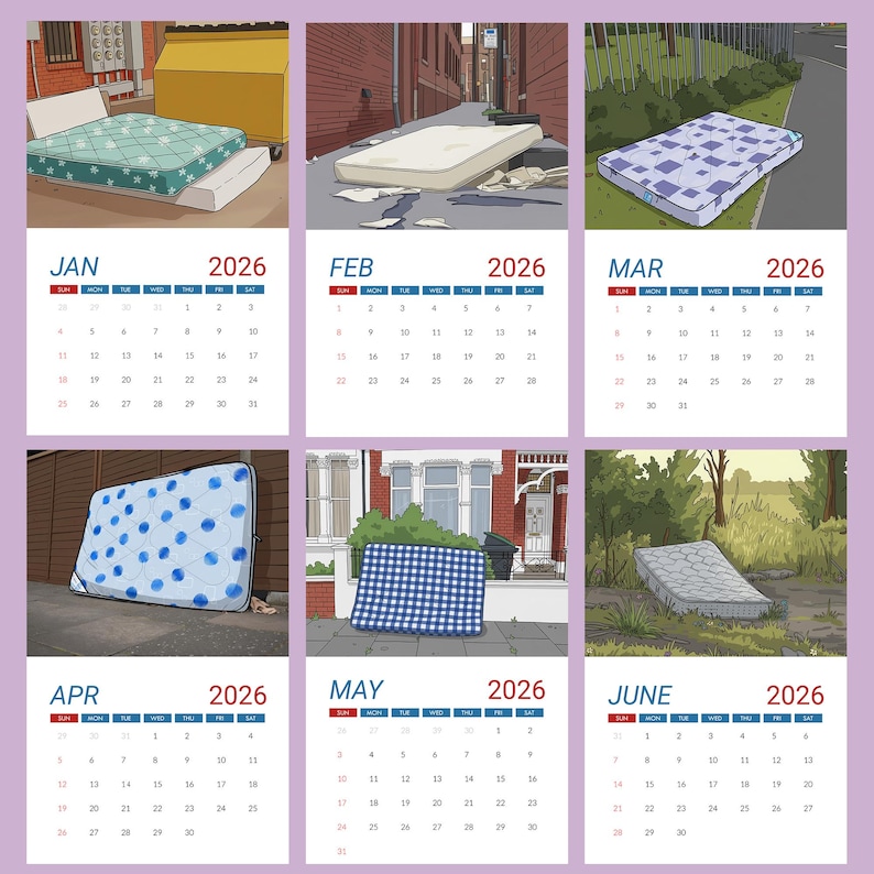Funny Mattress 2026 Calendar - White Elephant Gag Gift, Abandoned ...