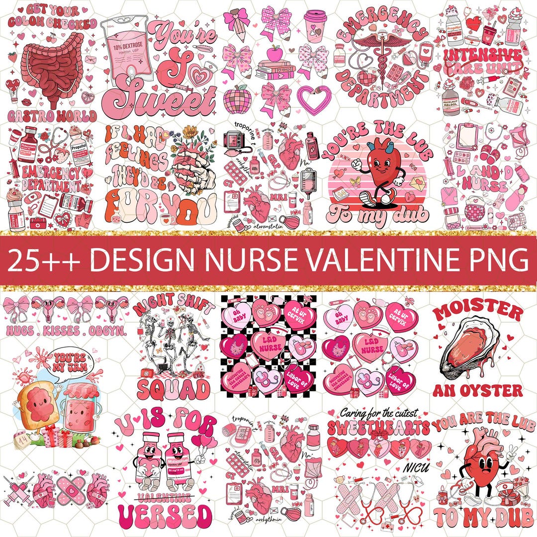 25nurse Valentine Png Bundle, Coquette Bow Nurse Valentine Png ...