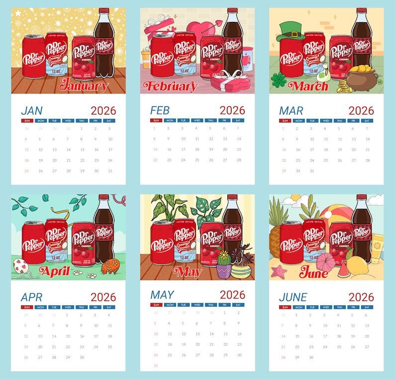 Funny Diet Coke Calendar 2026, Diet Coke Lover Calendar, Soda Aesthetic ...