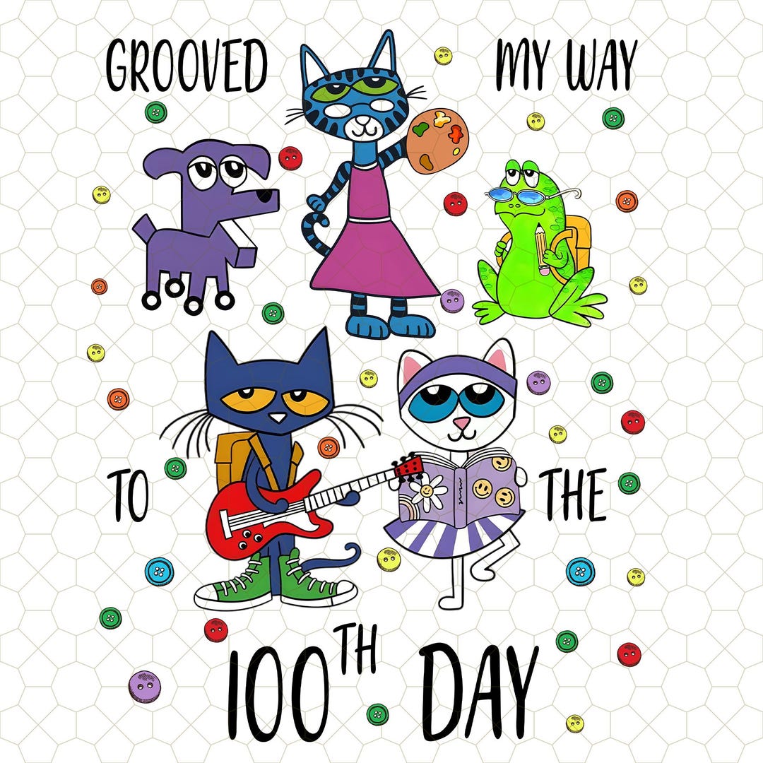 Grooved My Way to the 100th Day Png, Cool Cat Png, Groovy Cat Children ...