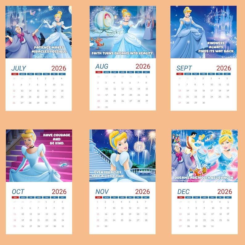 Cinderella Calendar 2026, Princess Calendar, Gift for Fan - Etsy UK