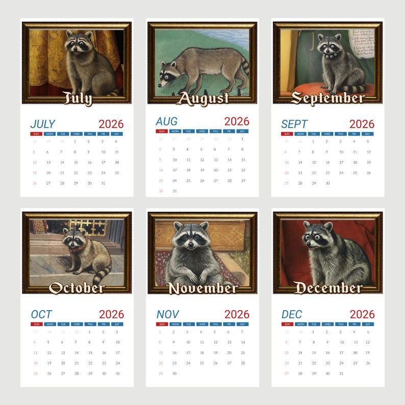 Ugly Raccoon Calendar 2026, Ugly Raccoon Wall Calendar, New Year Room ...