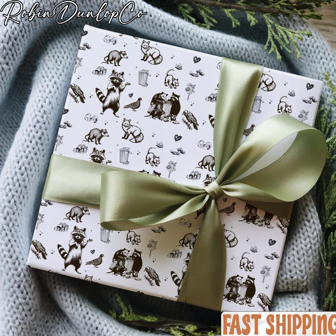 Trash Friends Wrapping Paper, Funny Vintage Opossum Gift Wrap, Funny ...