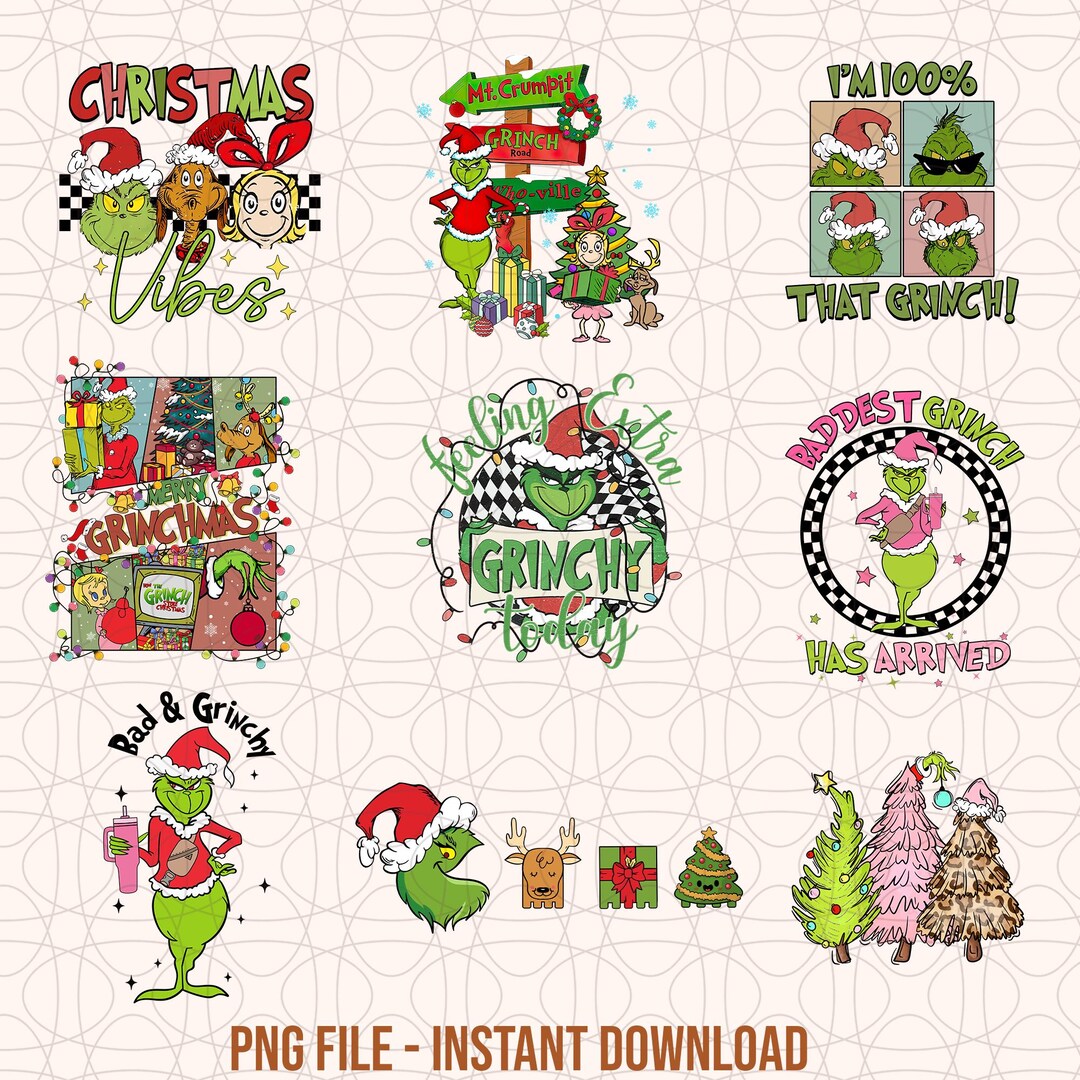The Grnich Png Bundle, Merry Grnichmas Png, Retro Grinc Png, Christmas ...