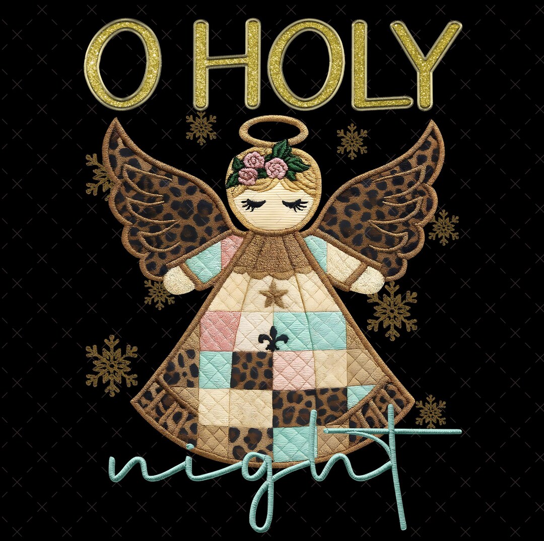 O Holy Night Angel Christmas Faux Embroidery Png, Trendy Holiday Shirt ...