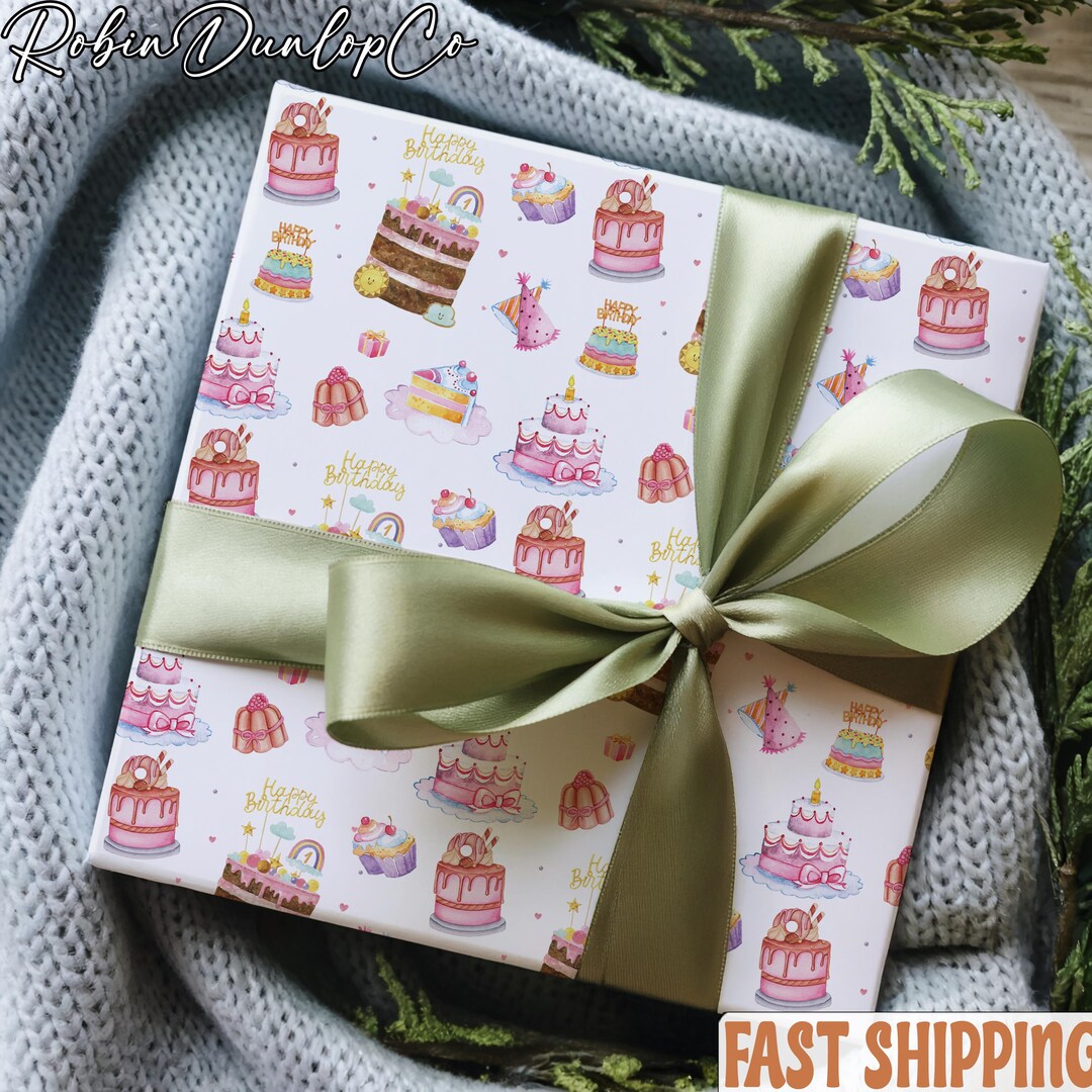 Cake Birthday Wrapping Paper, Cake Birthday Wrapping Paper | Kawaii ...