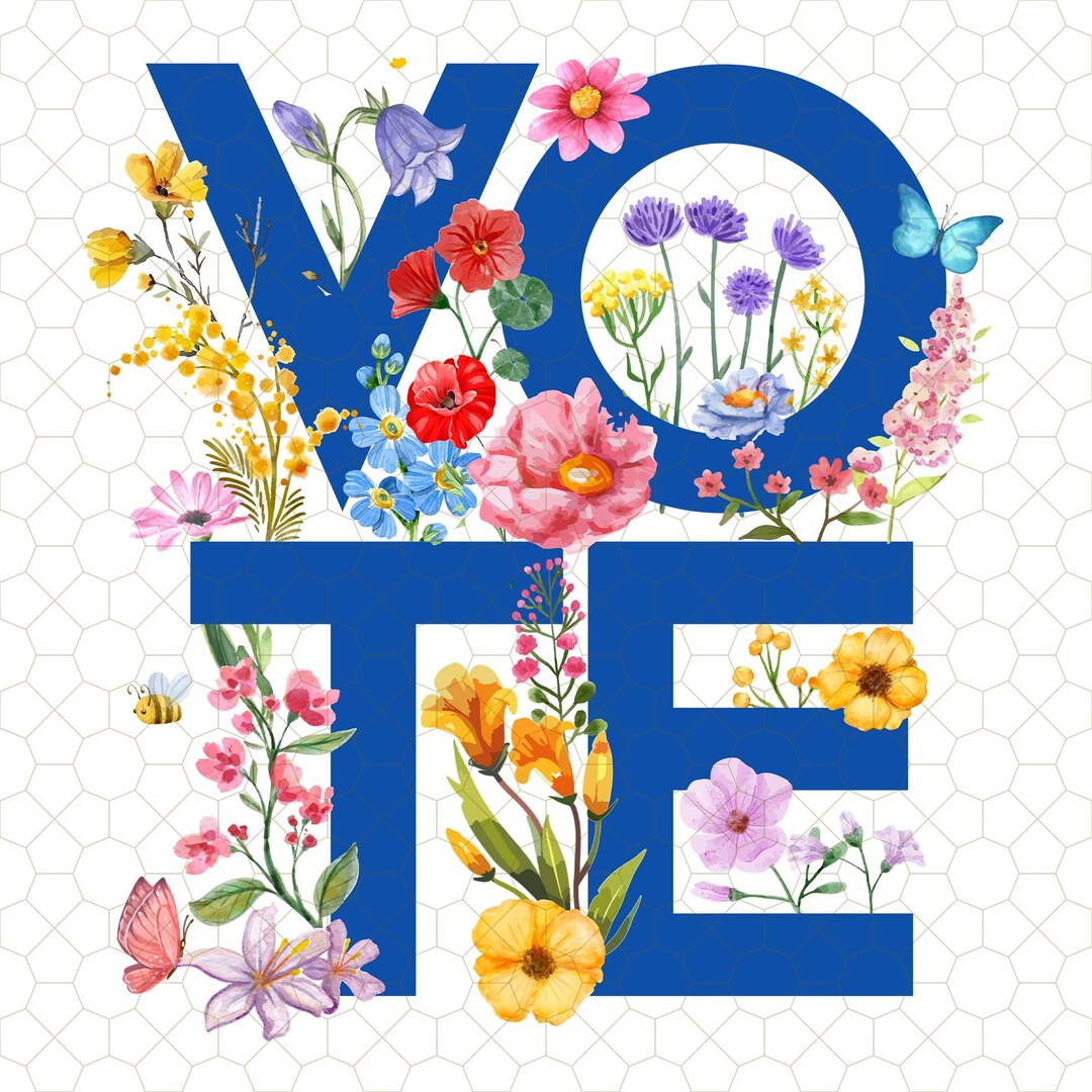 Flower Vote Blue Kamala Harris Png, Harris Walz Floral 2024 Png, Tim ...