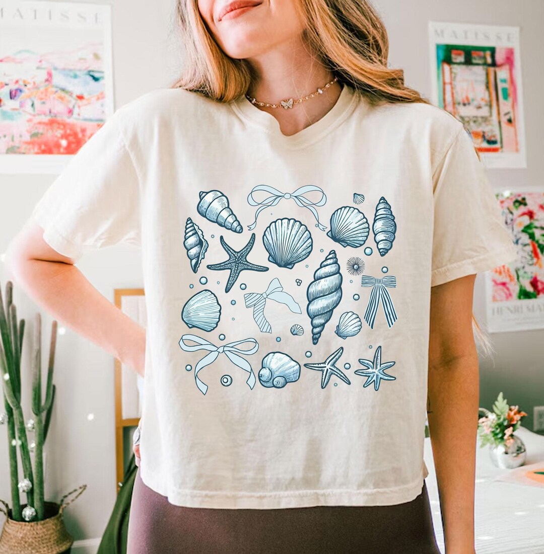 Seashell T-shirt, Retro Summer Shirt, Beach Shirt, Coquette Bow Shirt ...