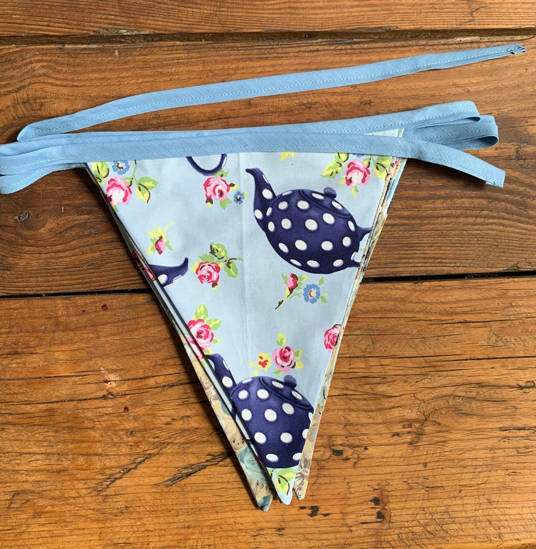 Blue Party Bunting, Teapot and Rose Banner, Teapots Floral Cottage Chic ...
