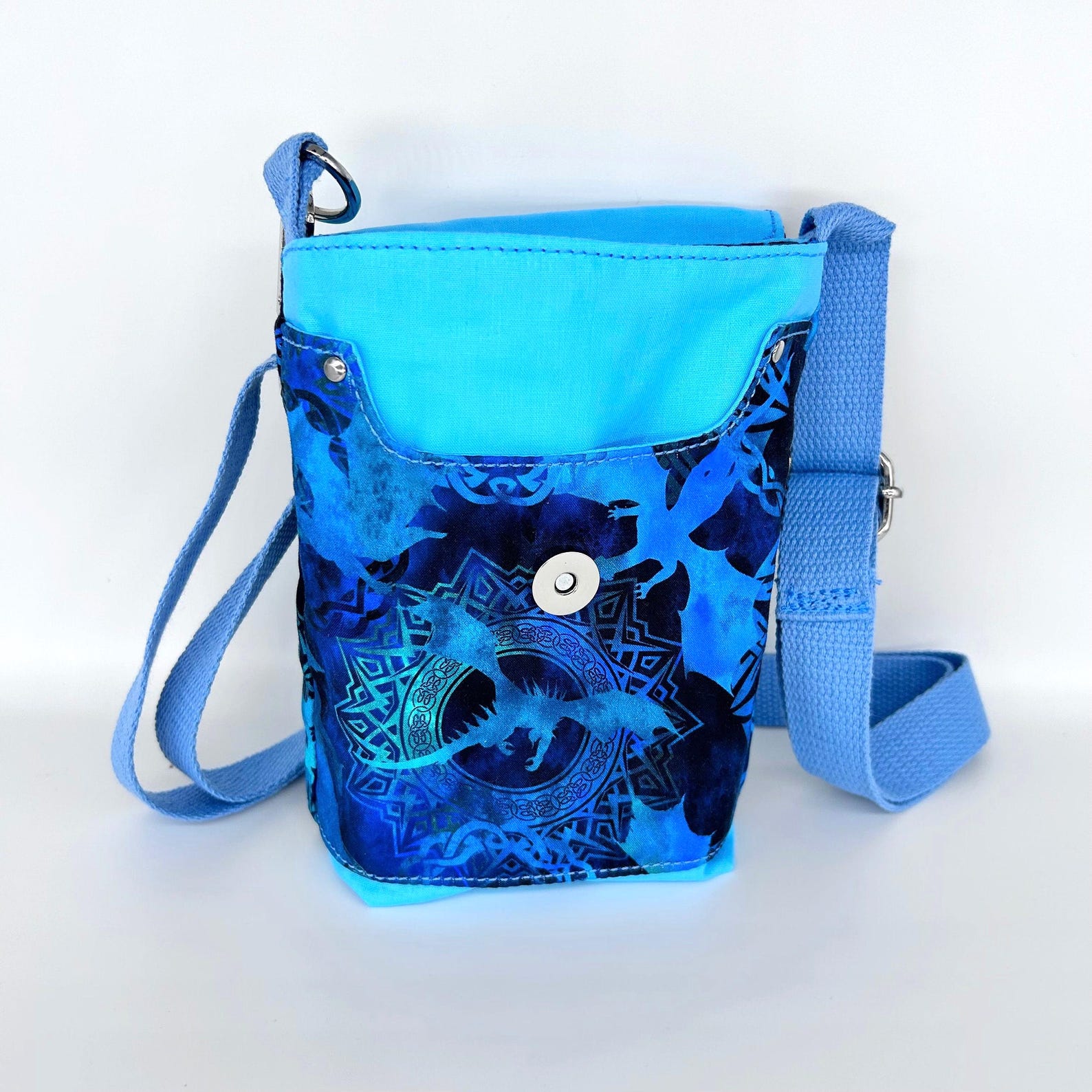 Blue Cross Body Bag, Fully Lined With Cotton Fabric Featuring Dragons ...