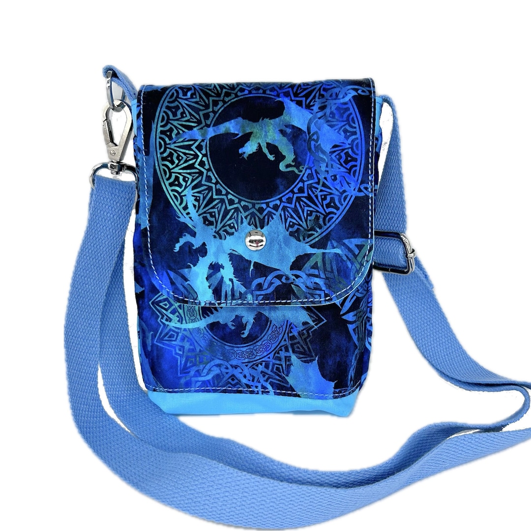 Blue Cross Body Bag, Fully Lined With Cotton Fabric Featuring Dragons ...