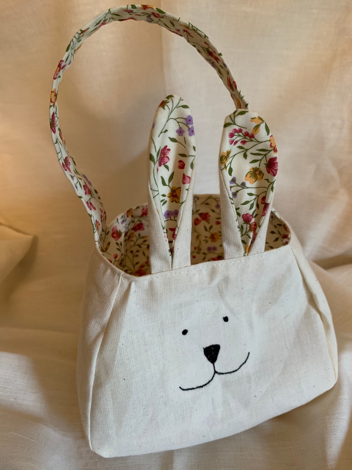 Bunny Rabbit Bag Cotton Lining and Ears Fabric Basket - Etsy