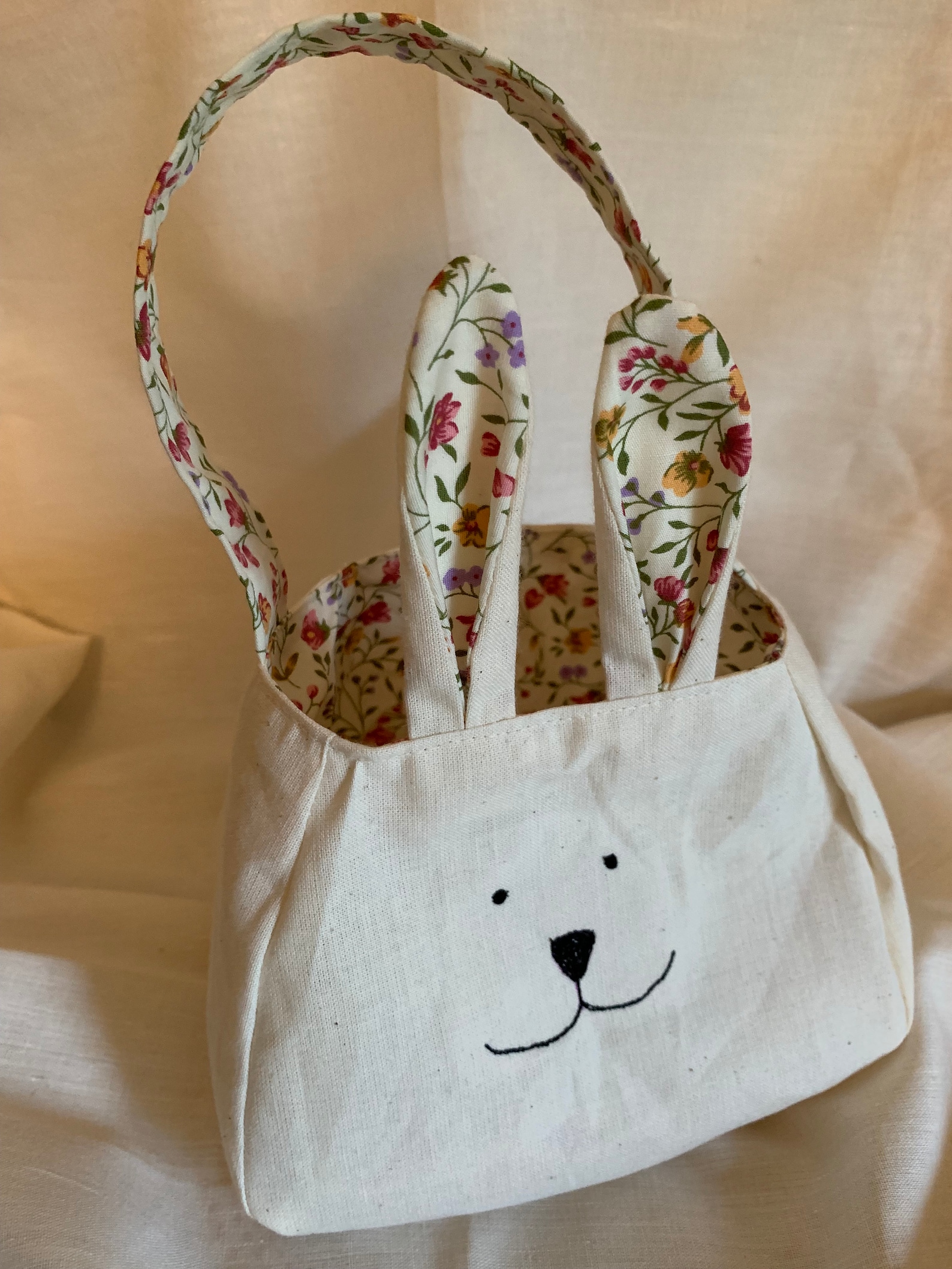 Bunny Rabbit Bag, Cotton Lining and Ears, Easter Gift, Fabric Basket ...