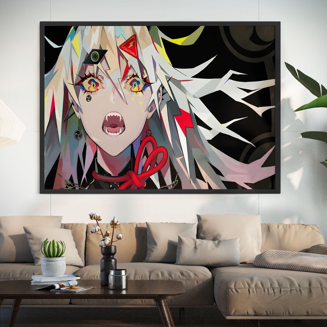 Creepy Anime Girl Fine Art Print Spooky Vibrant Aesthetic, Vaporwave ...