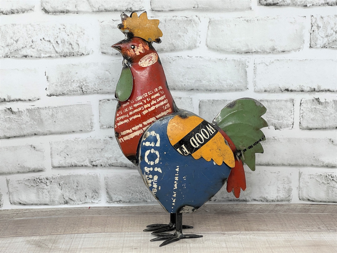 Rustic 12.5 Tall Repurposed Colorful Scrap Metal Welded Rooster Chicken ...
