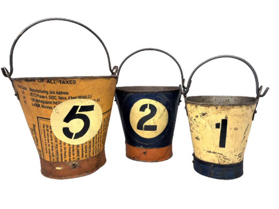 Rustic Recycled Reclaimed Metal Set of 3 7.75, 6.5 and 6 Buckets Pails ...