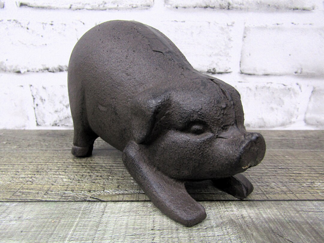 Cast Iron Playful 6 Inch Pig Hog Doorstop Paperweight Rustic Antique ...