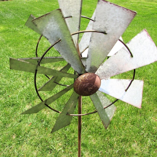 Galvanized Rustic Metal Double Spinner Petal Blades Yard - Etsy