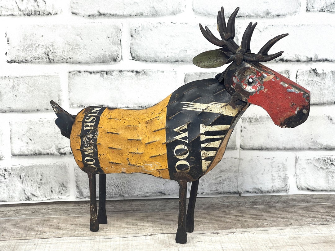 Rustic 12.5 X 10.5 Repurposed Scrap Metal Moose Statue Home Farm Garden ...