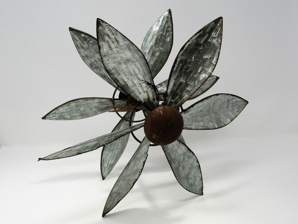 Galvanized Rustic Metal Double Spinner Petal Blades Yard | Etsy