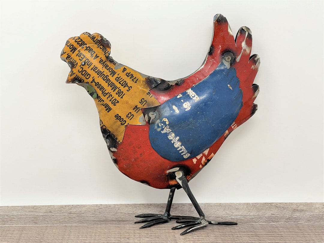 Rustic 8.5 Tall Repurposed Colorful Scrap Metal Welded Hen Rooster ...