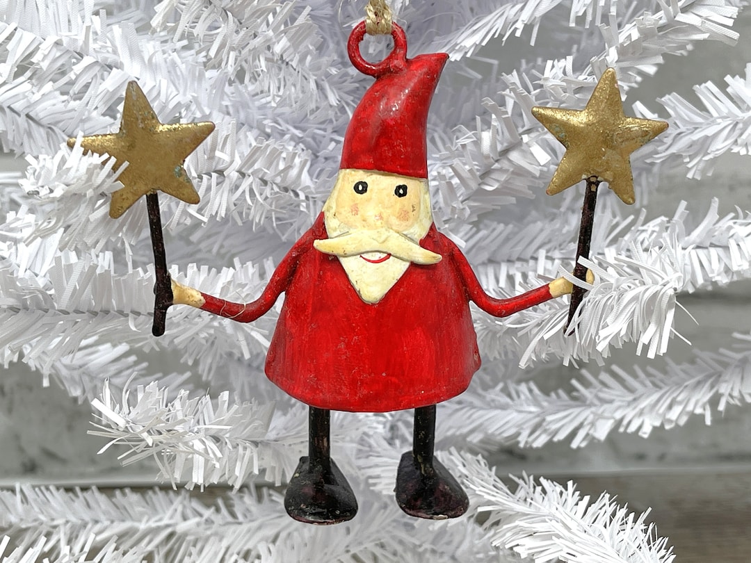 Primitive Style Hand Painted Welded Metal Santa Claus W/ 2 Stars ...