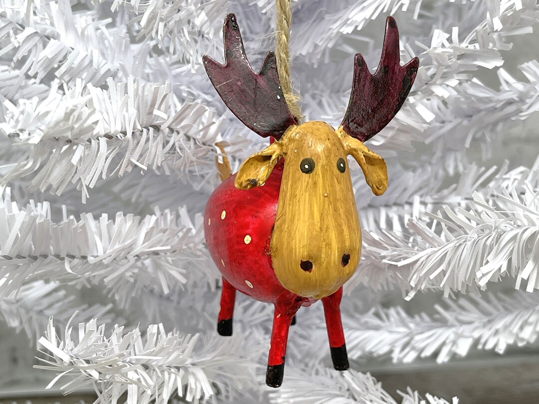 Primitive Style Hand Painted Welded Metal Moose in Red Polka Dot Pjs ...