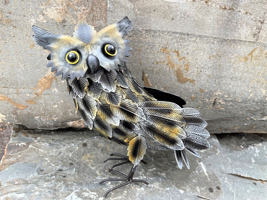 Cute Rustic 11.75 Tall Tin Metal Owl Figurine Garden - Etsy